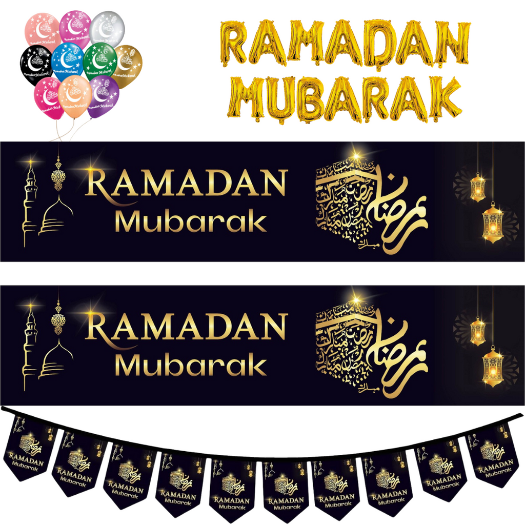 Ramadan Mubarak Decorations Banners, Buntings, Balloons Black 2025 ...